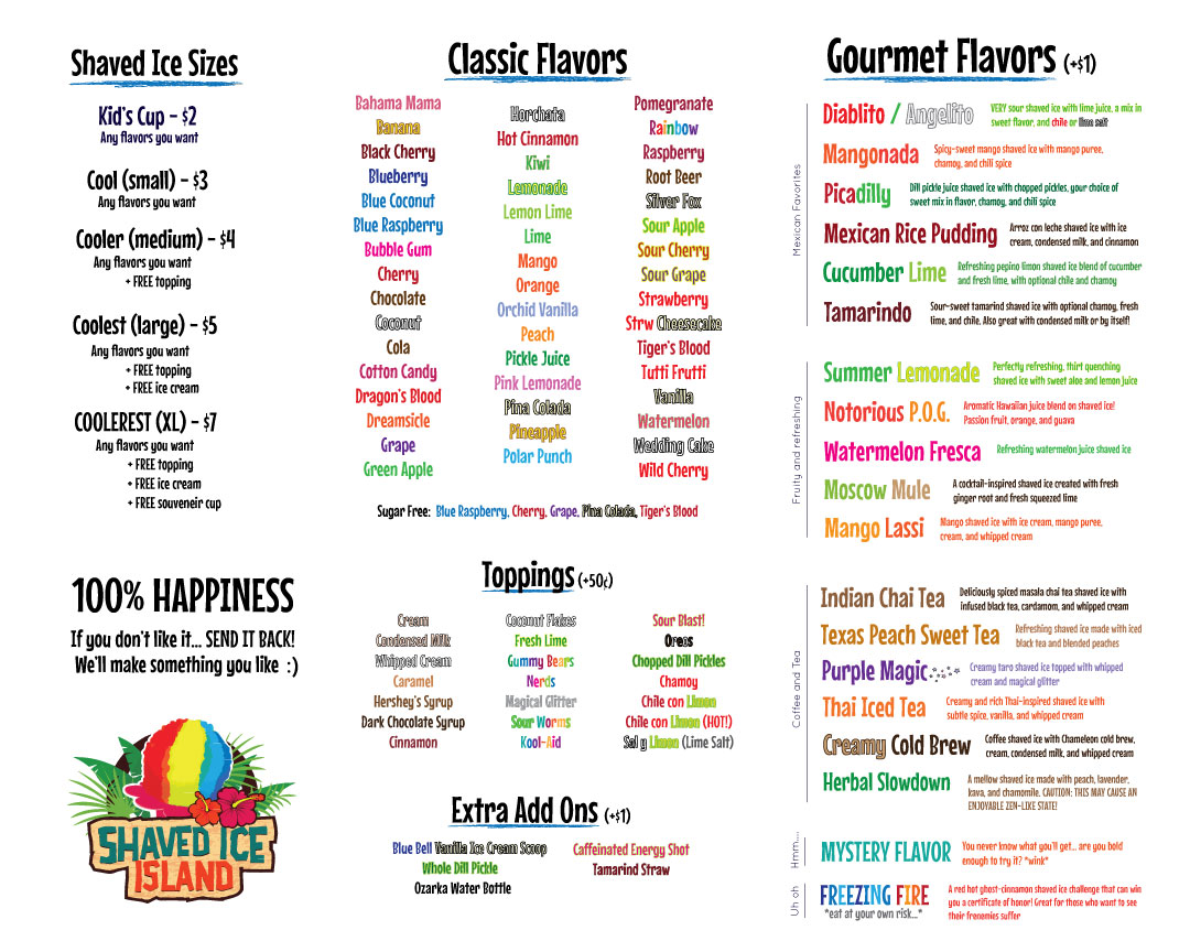 Menu | Shaved Ice Island